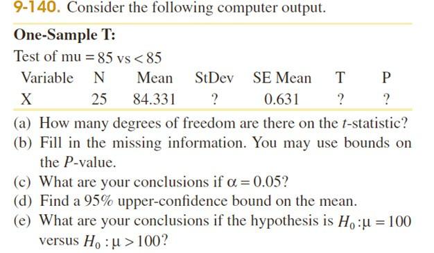Solved 9-140. Consider the following computer output. | Chegg.com