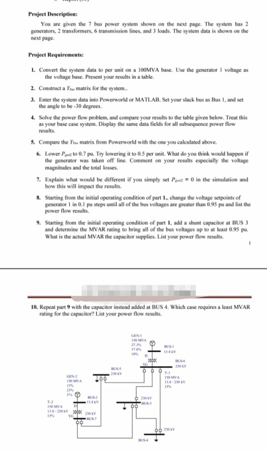 Project Description: You are given the 7 bus power | Chegg.com