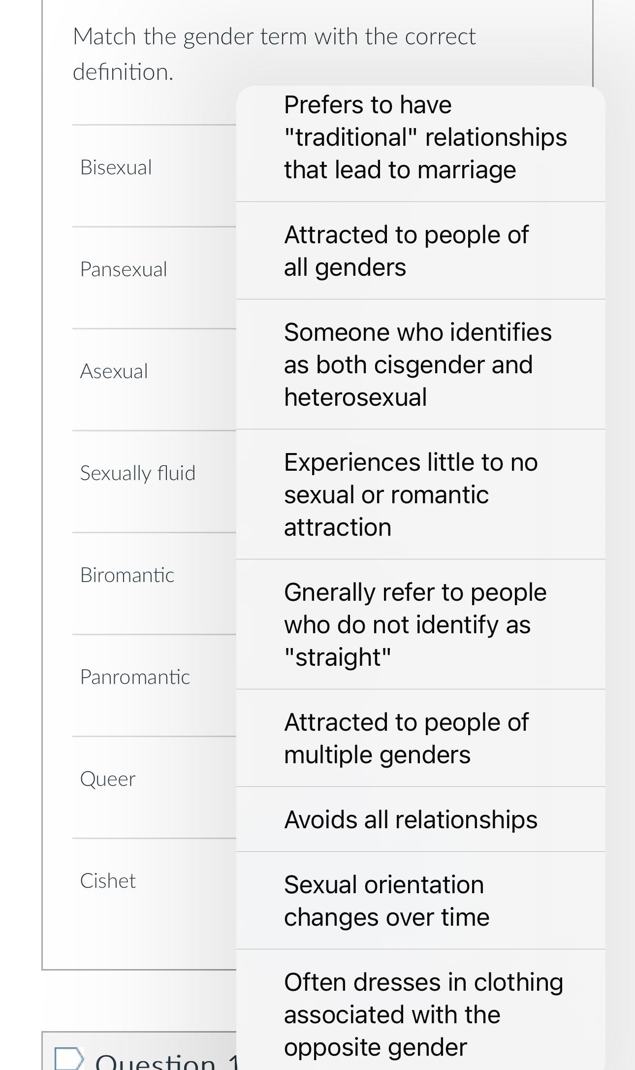 Solved Match the gender term with the correct | Chegg.com