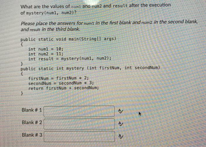 Solved What are the values of num1 and num2 and result after | Chegg.com