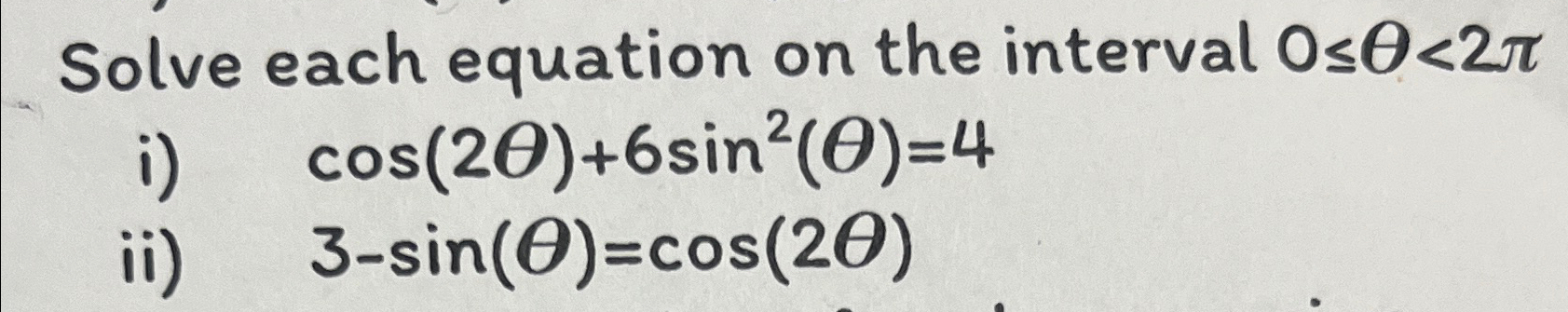 Solved Solve each equation on the interval | Chegg.com