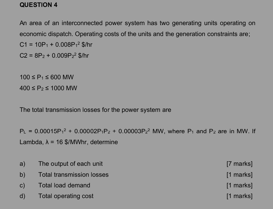 Solved QUESTION 4An area of an interconnected power system | Chegg.com