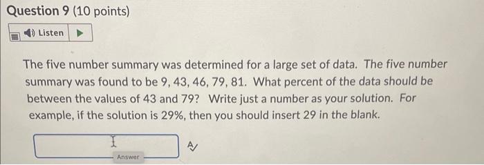 Solved The five number summary was determined for a large | Chegg.com