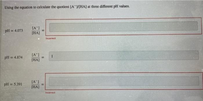 Solved Using the equation to calculate the quotient [A [HA] | Chegg.com