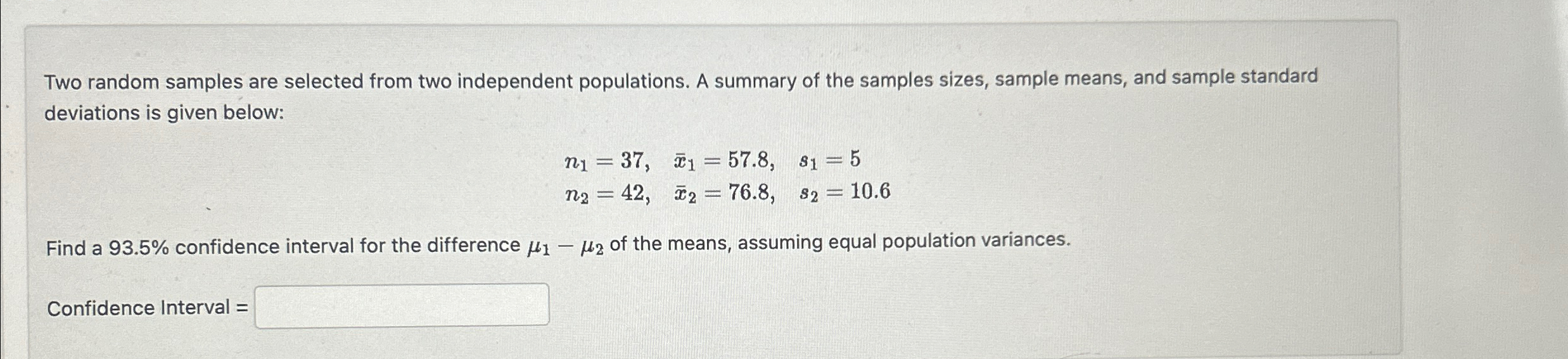 Solved Two random samples are selected from two independent | Chegg.com