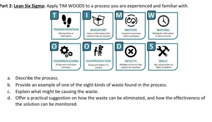 Solved Part 2: Lean Six Sigma: Apply TIM WOODS to a process | Chegg.com
