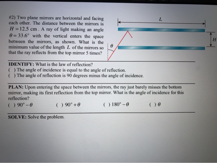 Solved L #2) Two plane mirrors are horizontal and facing | Chegg.com
