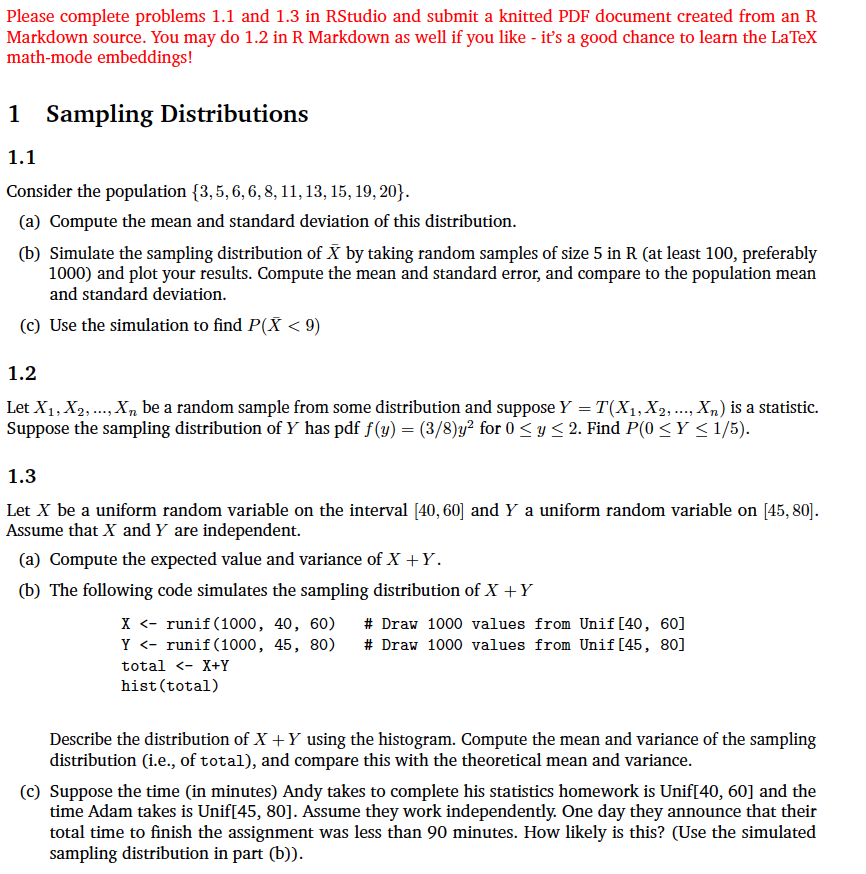 Solved Please complete problems 1.1 ﻿and 1.3 ﻿in RStudio and | Chegg.com
