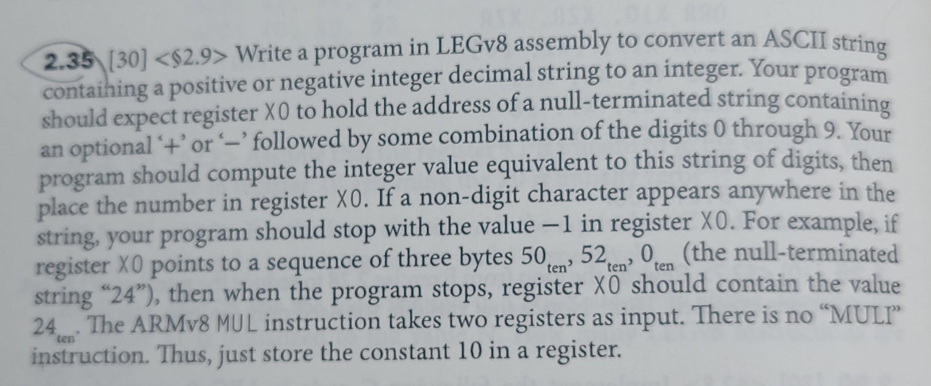 Solved 2.35 [30] Write a program in LEGv8 assembly to | Chegg.com