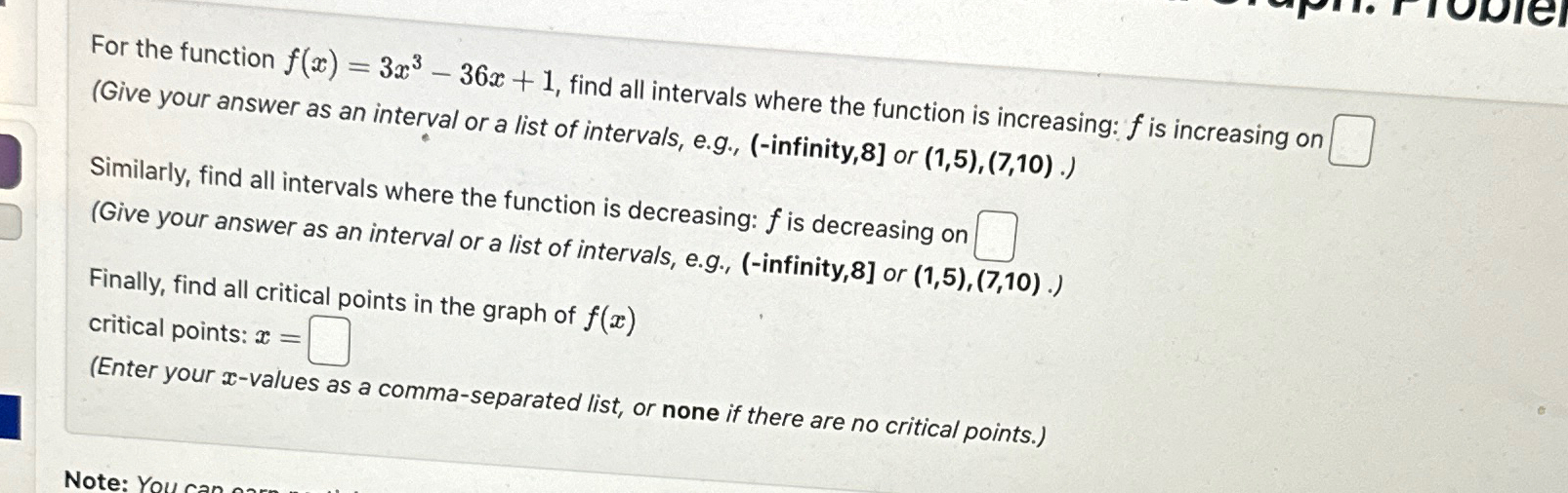 Solved For the function f(x)=3x3-36x+1, ﻿find all intervals | Chegg.com