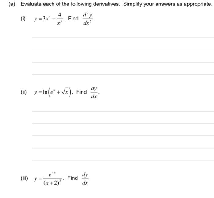 Solved (a) Evaluate each of the following derivatives. | Chegg.com