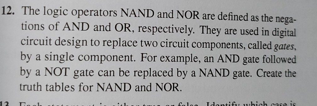 Solved 12. The logic operators NAND and NOR are defined as | Chegg.com