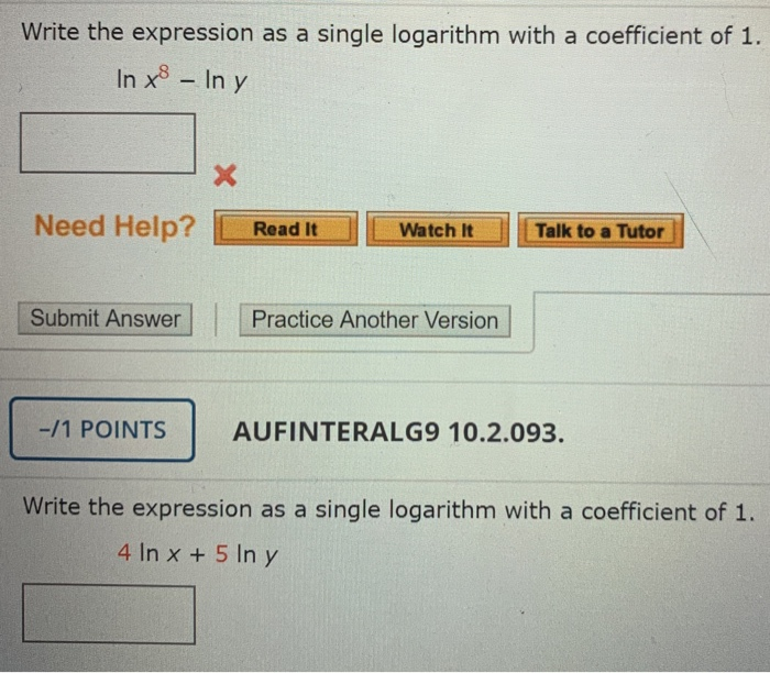 Solved Write the expression as a single logarithm with a | Chegg.com