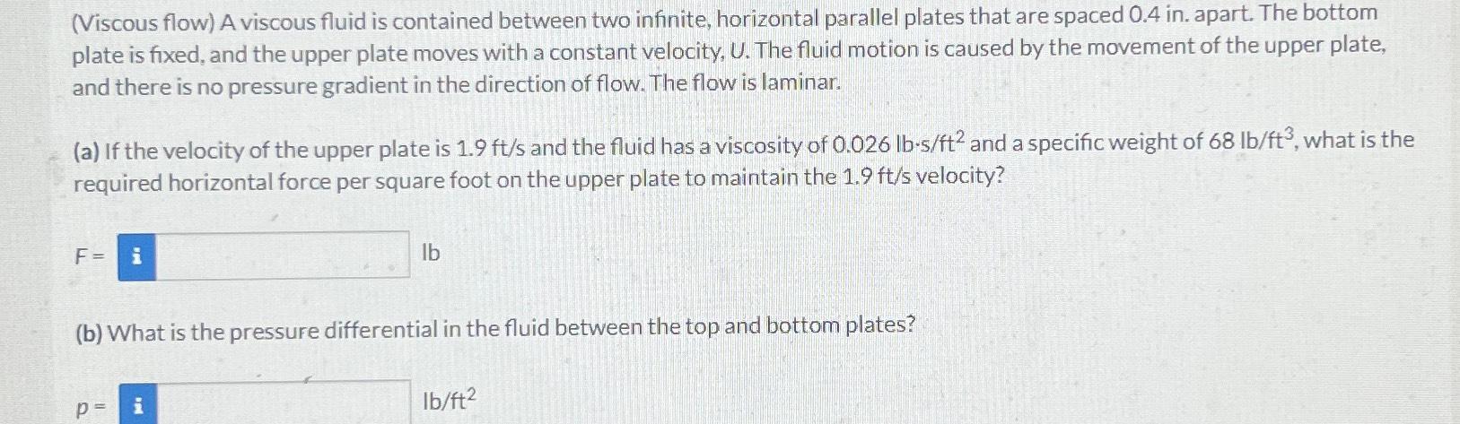 Solved (Viscous flow) ﻿A viscous fluid is contained between | Chegg.com