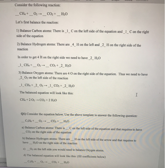 Solved Consider the following reaction: _CH4 + _02 → _CO2 + | Chegg.com