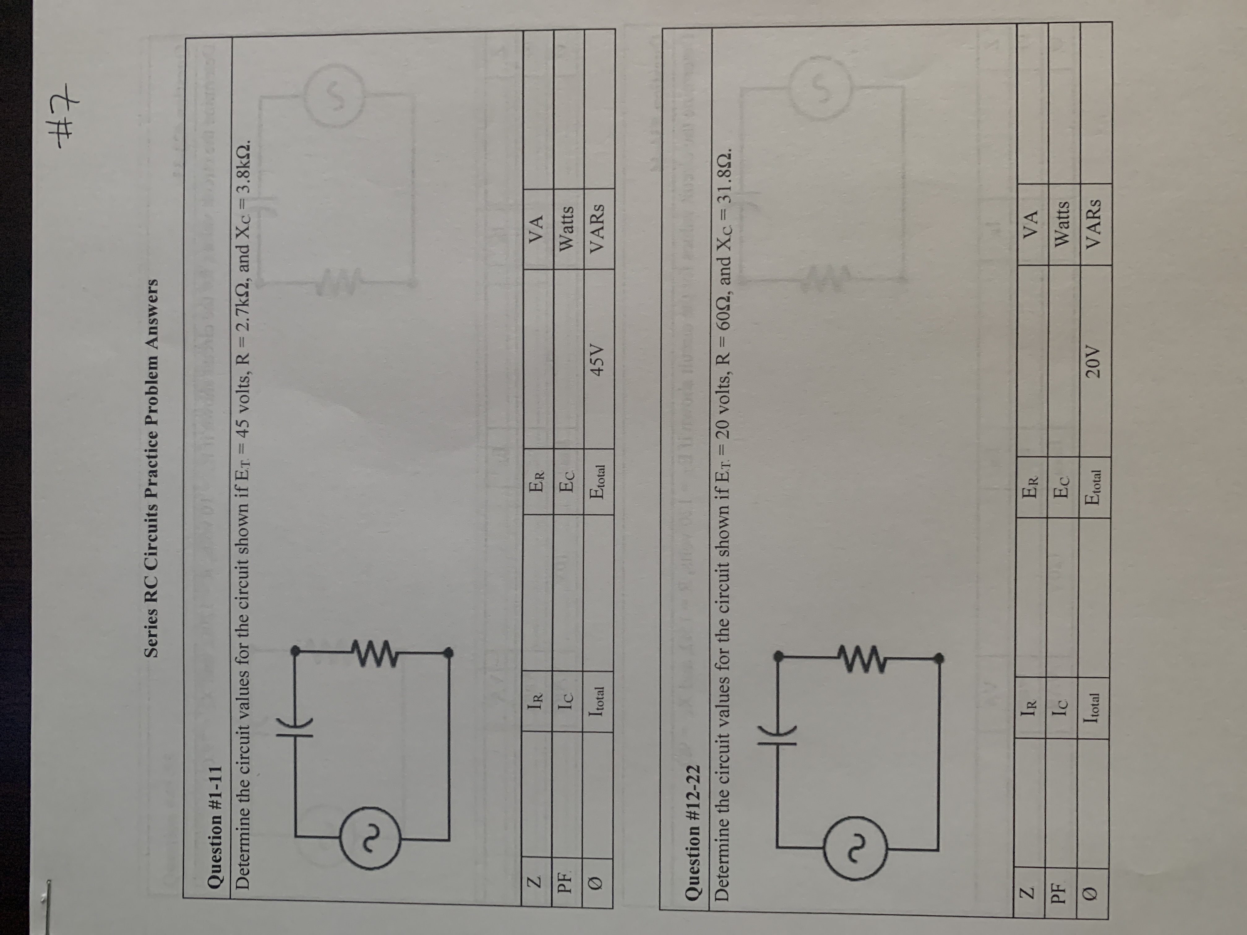 Solved Series RC Circuits Practice Problem AnswersQuestion | Chegg.com