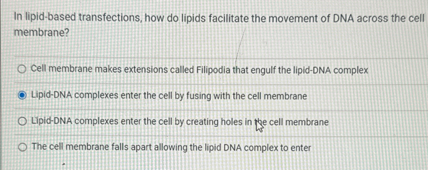 Solved In lipid-based transfections, how do lipids | Chegg.com