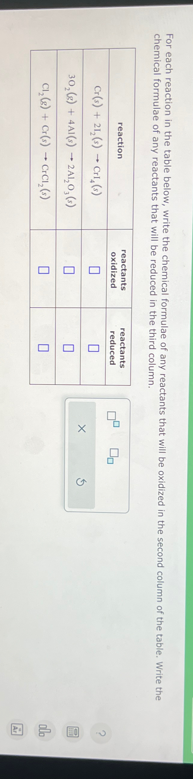 Solved For each reaction in the table below, write the | Chegg.com