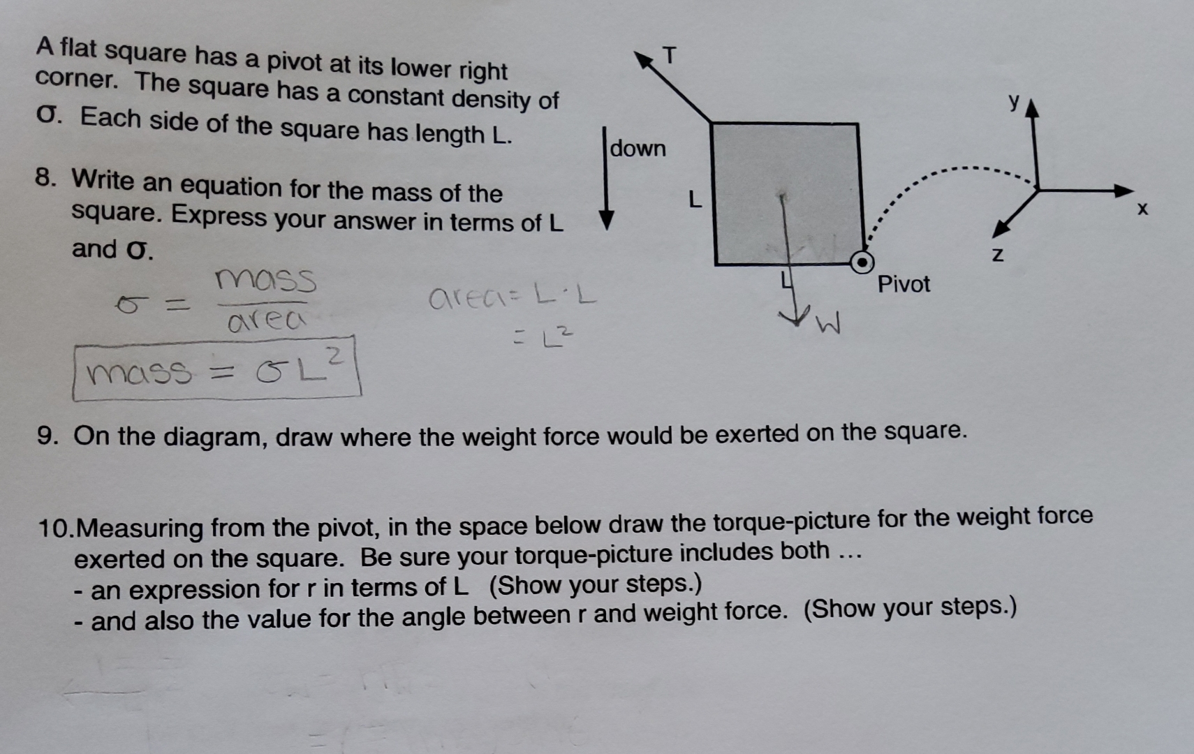 Solved A flat square has a pivot at its lower right corner. | Chegg.com