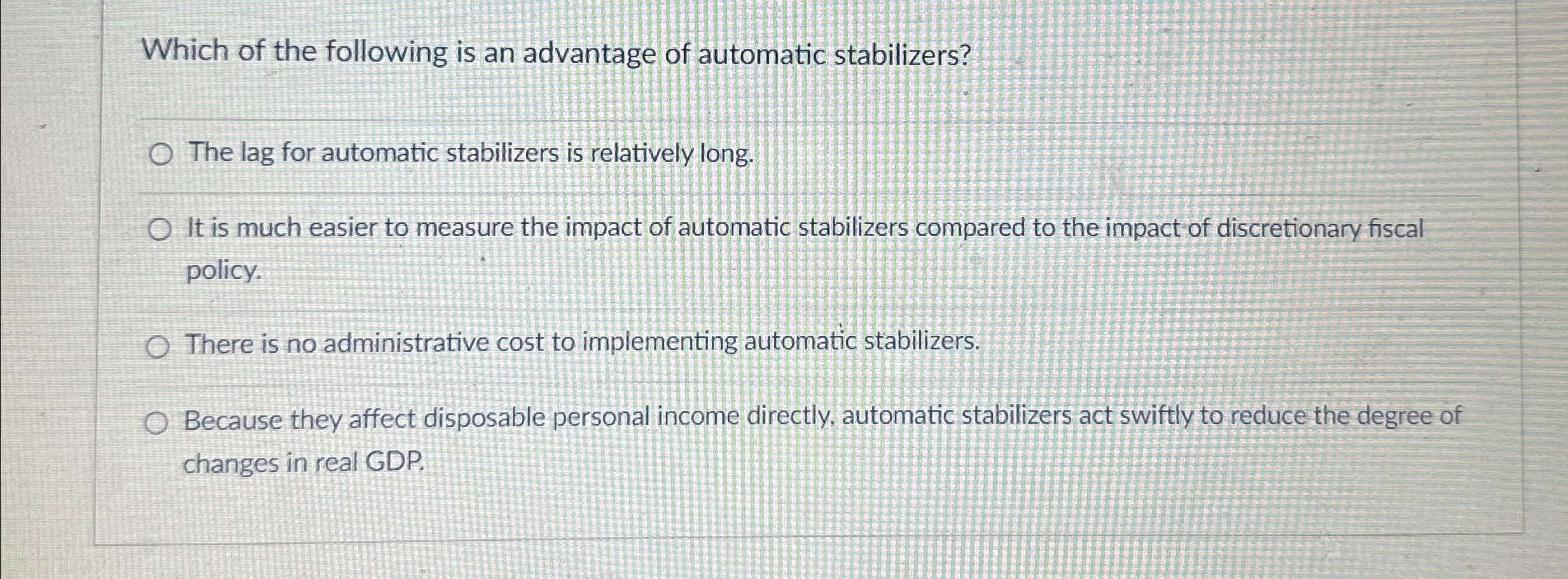 Solved Which of the following is an advantage of automatic | Chegg.com