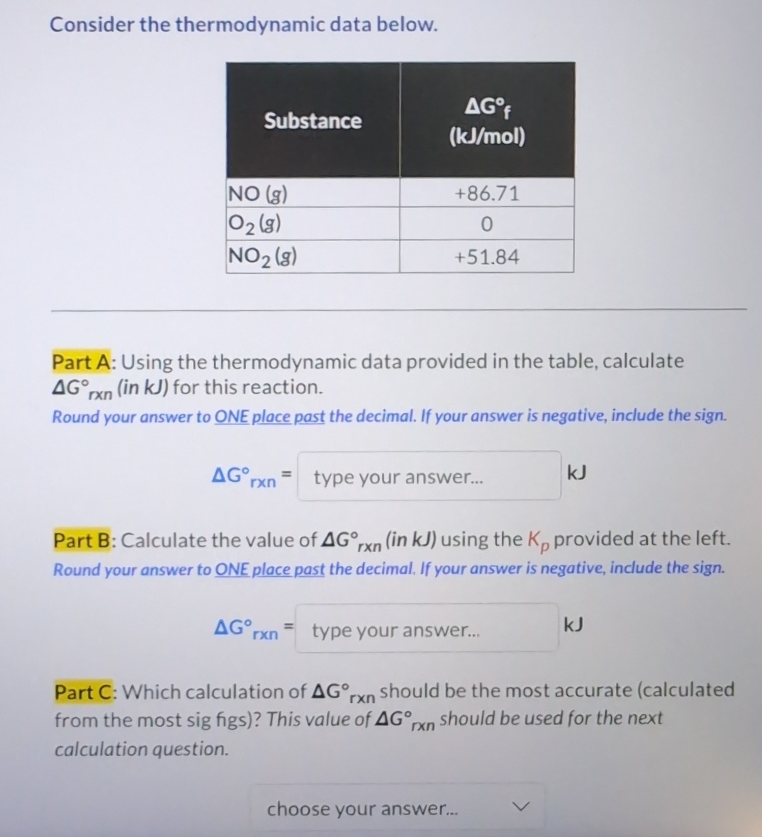 Solved Consider the thermodynamic data | Chegg.com