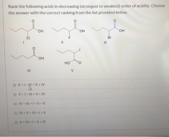 Solved Rank the following acids in decreasing (strongest to | Chegg.com
