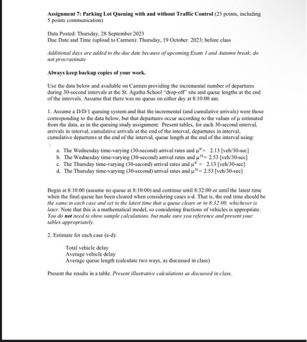 Solved Assignment 7: Parking Lot Queuing with and without | Chegg.com