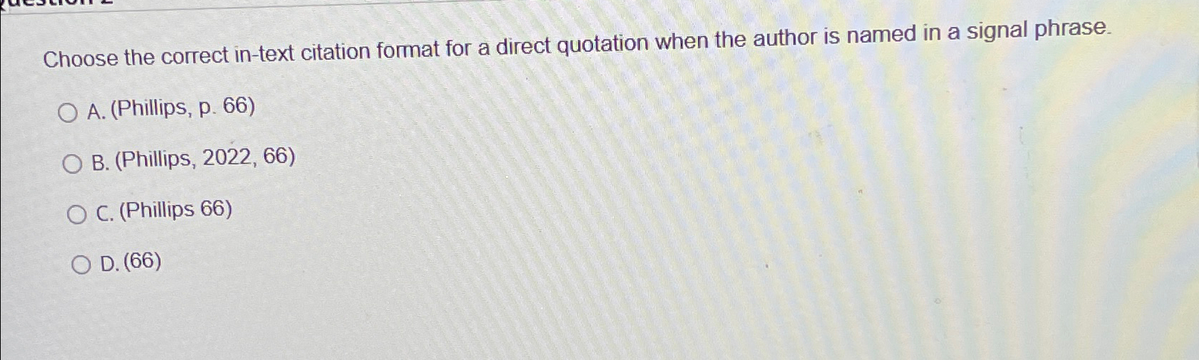 Solved Choose the correct in-text citation format for a | Chegg.com