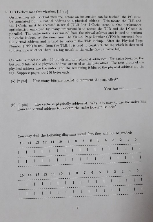 5. TLB Performance Optimizations (15 pts] On machines | Chegg.com