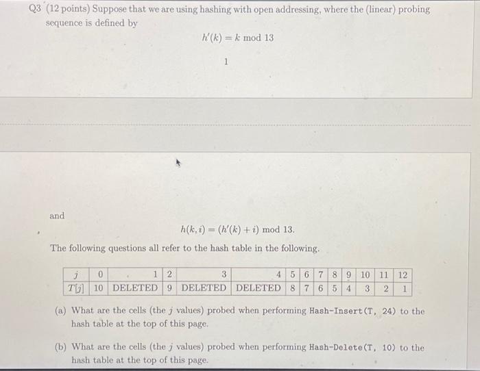 Solved Q3 (12 points) Suppose that we are using hashing with | Chegg.com