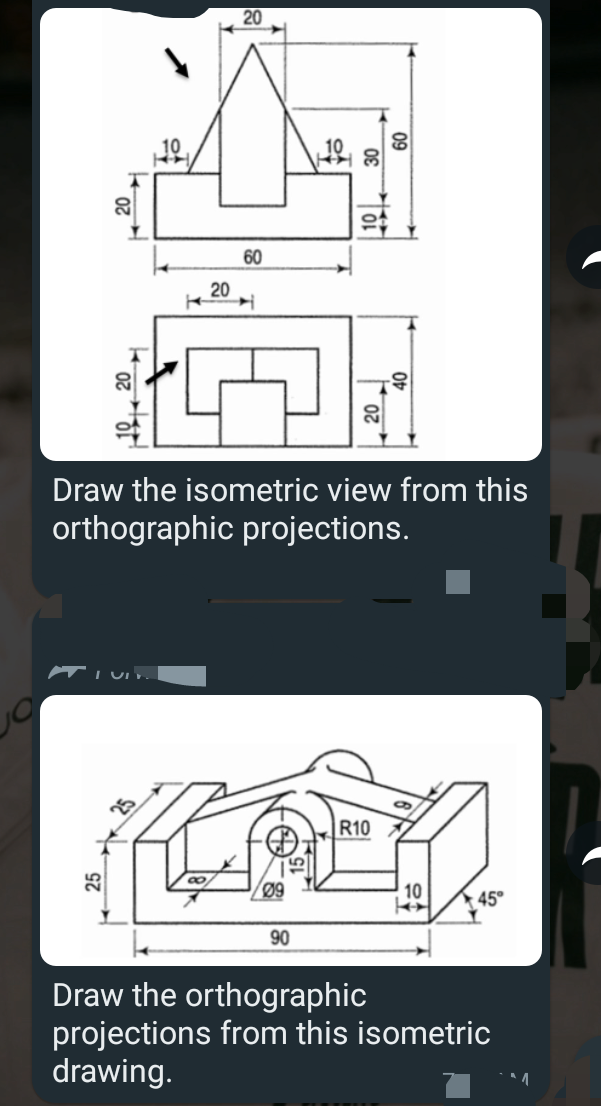 Solved Draw the isometric view from this orthographic | Chegg.com