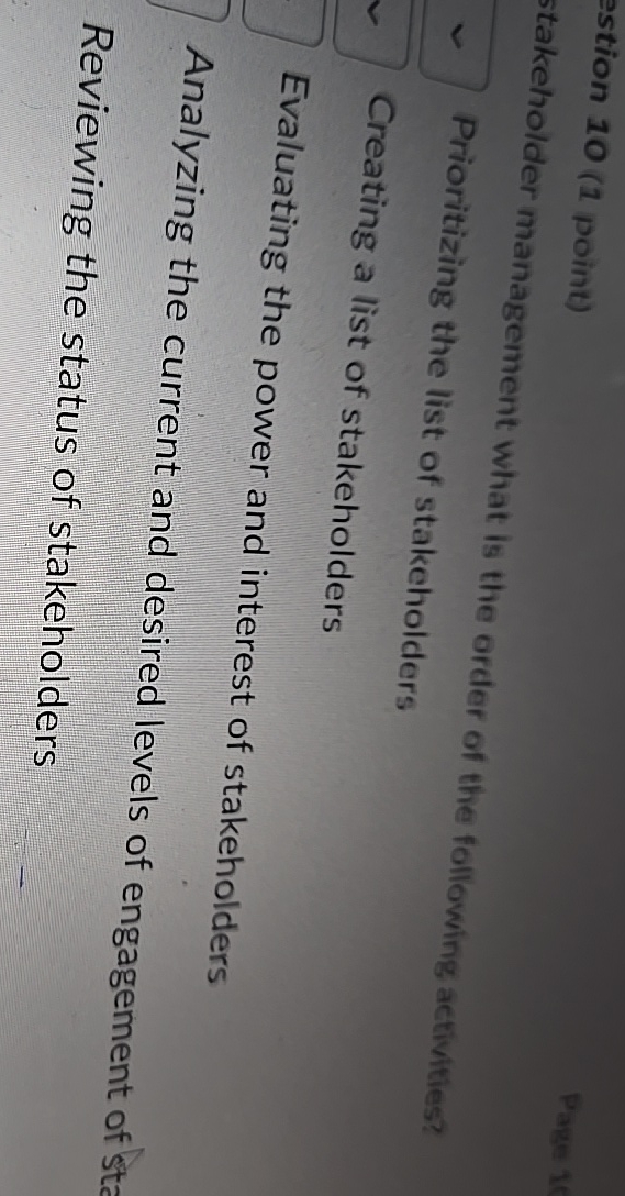 Solved estion 10 (1 point)stakeholder management what is | Chegg.com Solved estion 10 (1 point)stakeholder management what is | Chegg.com
