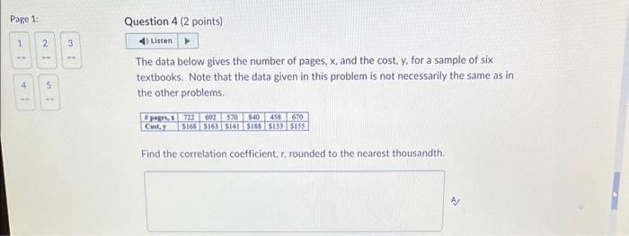 Solved The data below gives the number of pages, x, and the | Chegg.com