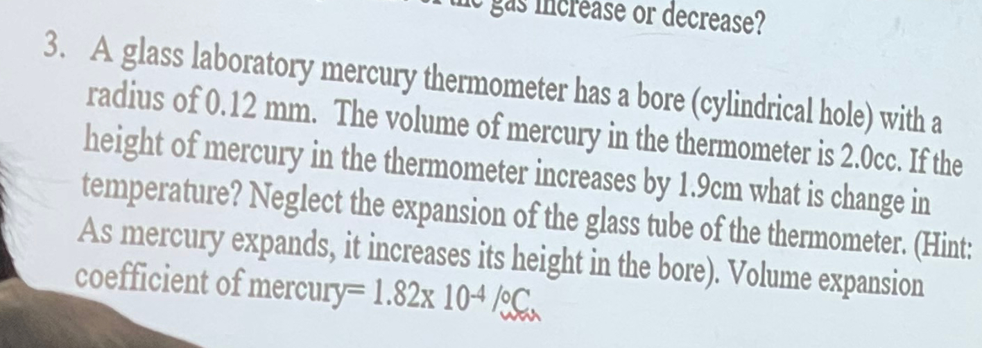 Solved A glass laboratory mercury thermometer has a bore | Chegg.com