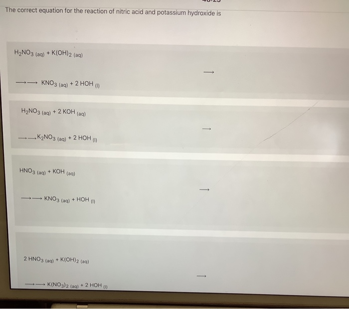 Solved The correct equation for the reaction of nitric acid | Chegg.com