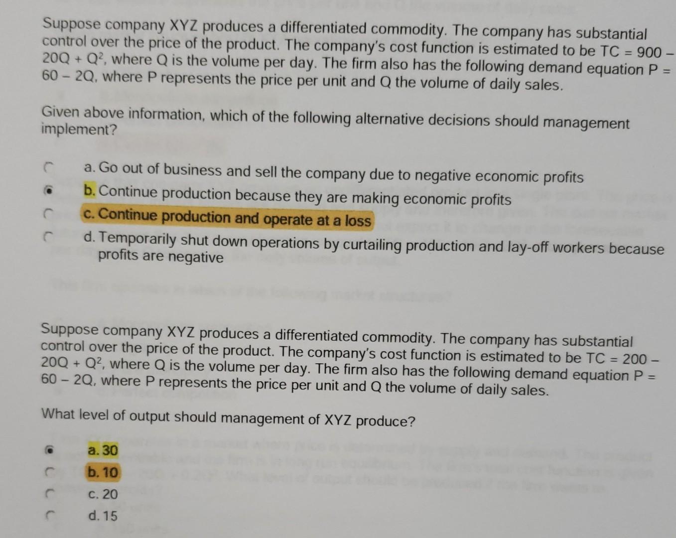 Solved Suppose company XYZ produces a differentiated | Chegg.com