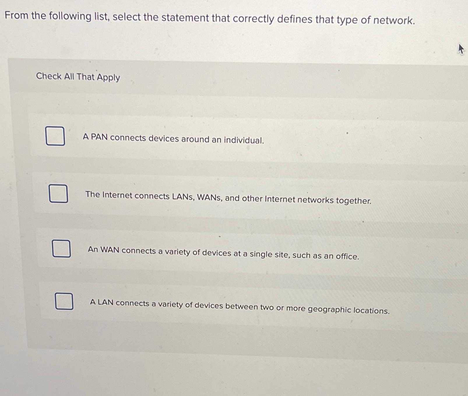 Solved From the following list, select the statement that | Chegg.com