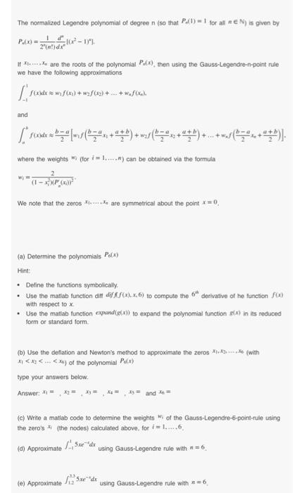 Solved The normalized Legendre polynomial of degree n (so | Chegg.com