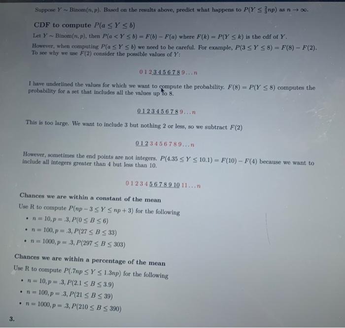 Solved Suppose Y∼ Binom (n,p). Based on the results above, | Chegg.com