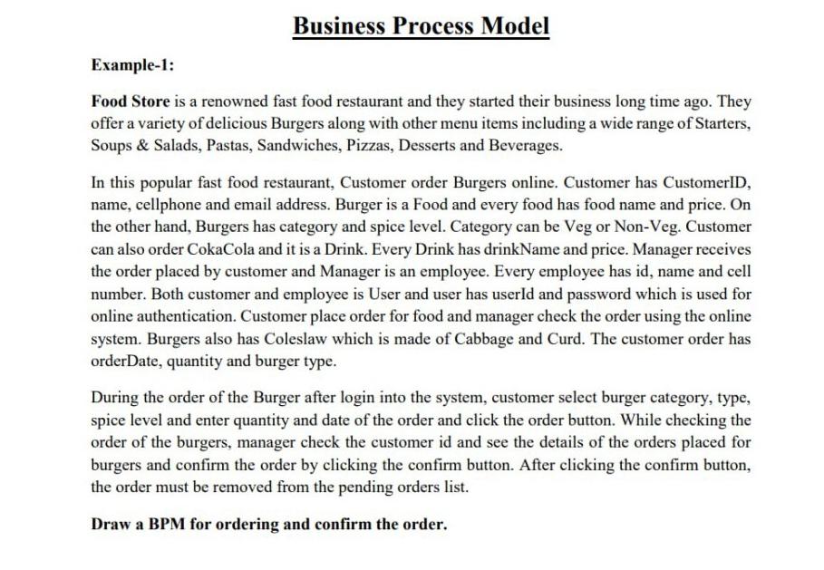 Example-1: Food Store is a renowned fast food | Chegg.com