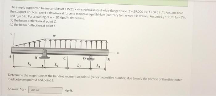 Solved The simply supported beam consists of a W21 44 | Chegg.com