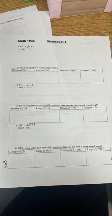 Solved Math 1240 Worksheet 4 - f(x)=3−21+3in f(a)=x−2+1 3. | Chegg.com
