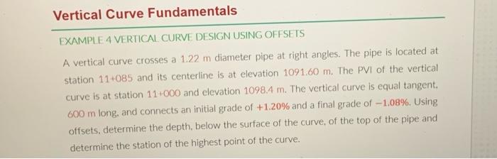 Solved Vertical Curve Fundamentals EXAMPLE 4 VERTICAL CURVE | Chegg.com