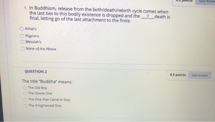 Solved Save Answe 1. In Buddhism, release from the | Chegg.com