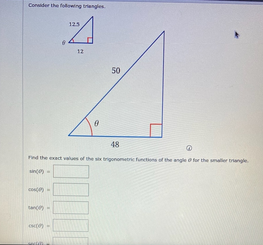 Solved Consider the following triangles.Find the exact | Chegg.com