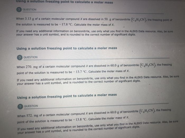 Solved Using a solution freezing point to calculate a molar | Chegg.com