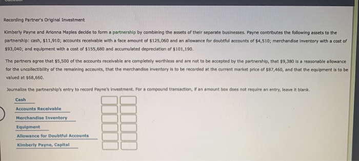 Solved Recording Partner's Original Investment Kimberly | Chegg.com