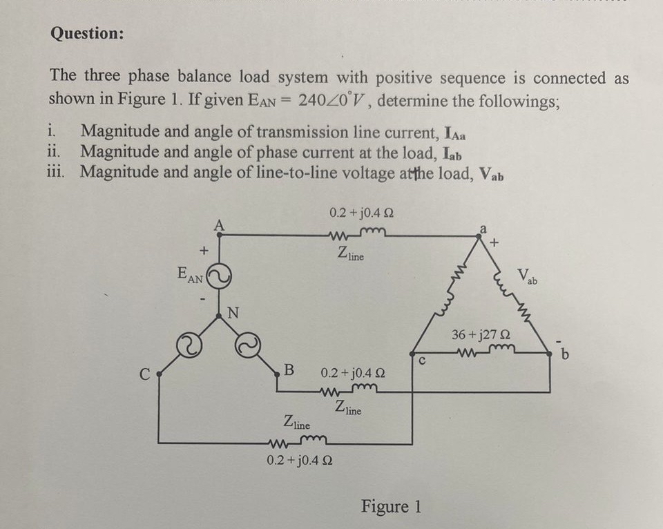 Solved Question:The three phase balance load system with | Chegg.com