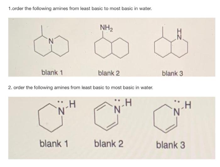 Solved 1.order the following amines from least basic to most | Chegg.com