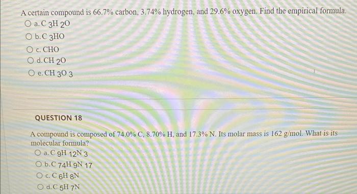 Solved A certain compound is 66.7% carbon, 3.74% hydrogen, | Chegg.com